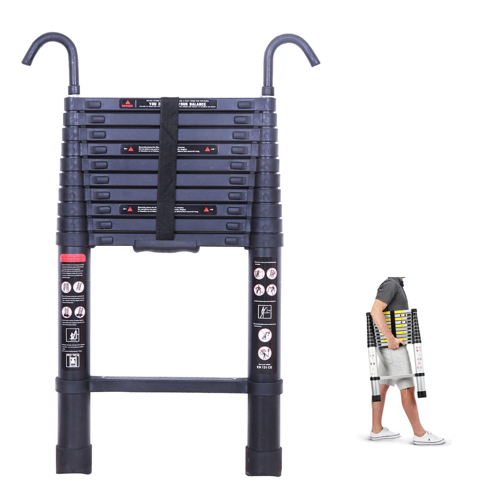 10.5ft Telescoping Ladder Lightweight Portable Aluminum Folding ...