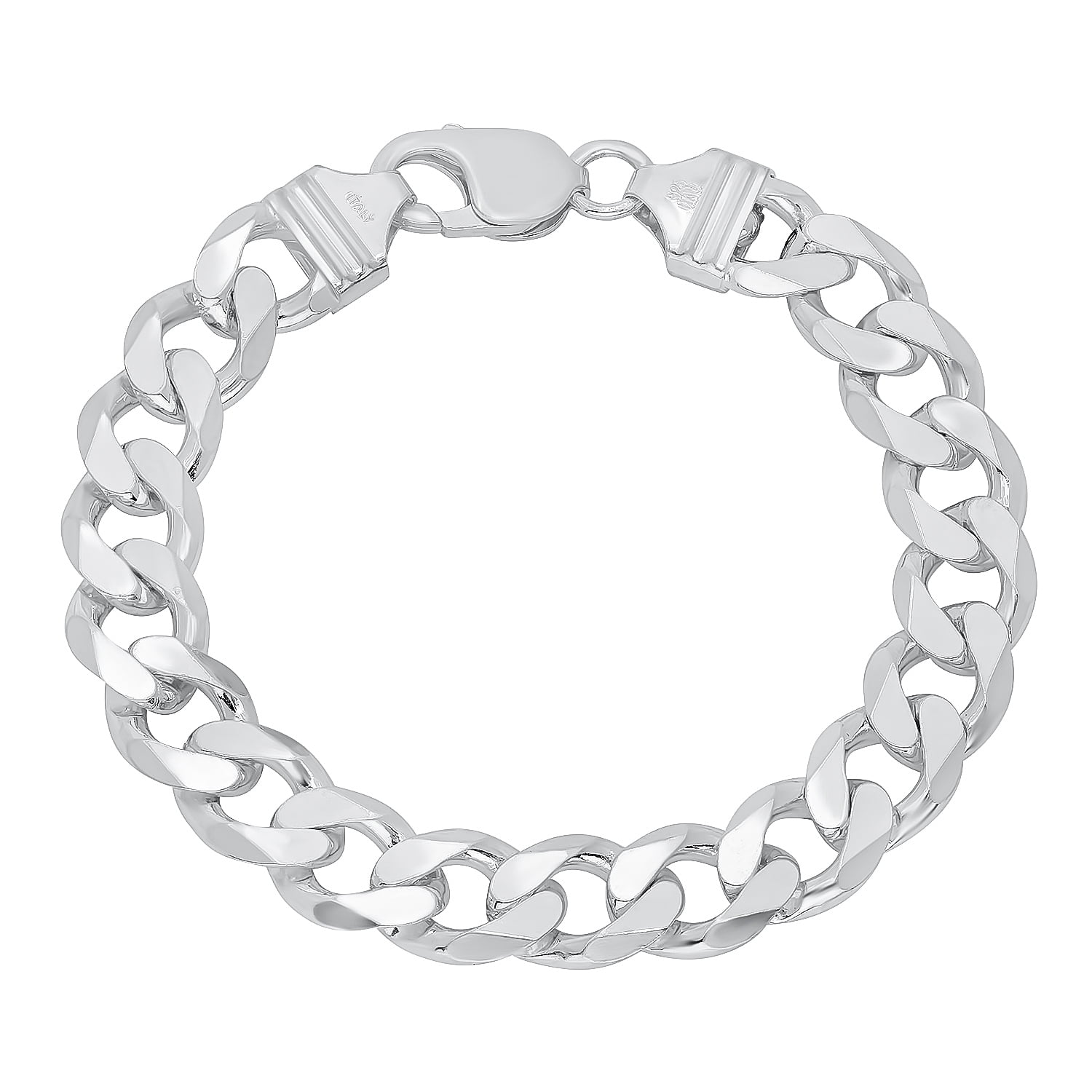 10.5mm Solid .925 Sterling Silver Flat Curb Chain Bracelet, 8 inches ...