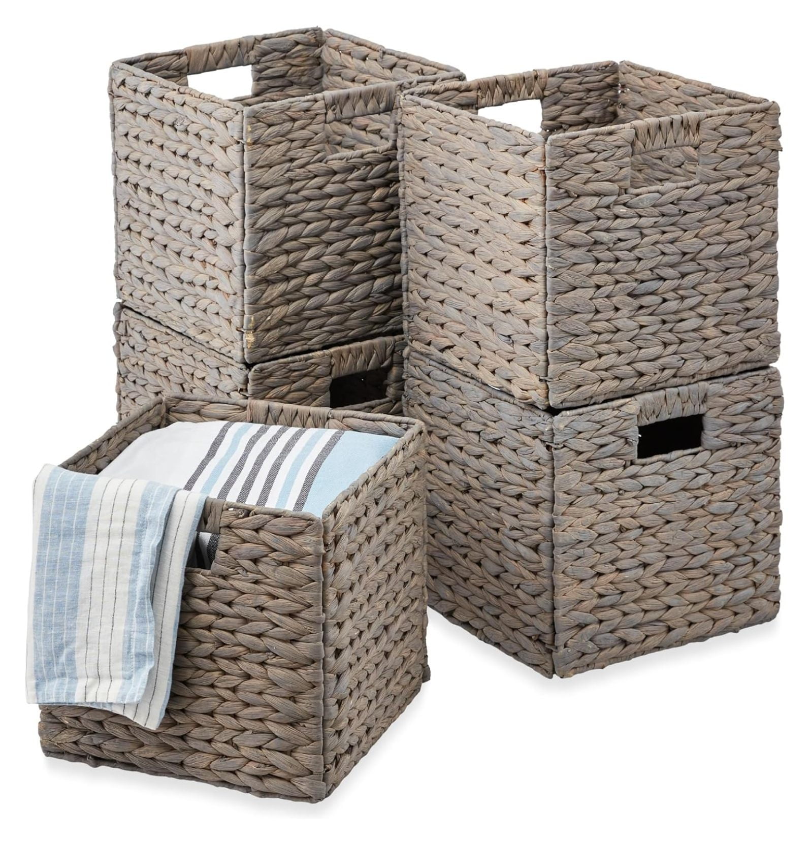 10.5x10.5in Hyacinth Baskets, Rustic Set Of 5 Multipurpose Collapsible ...