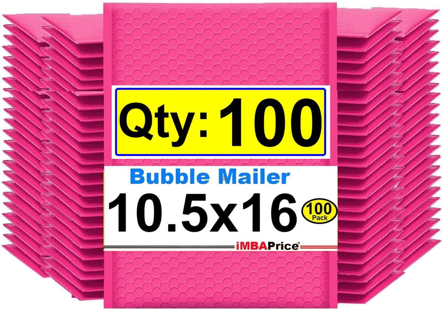 10.5x16 Inches Hot Pink Color Polybubble Bag, 100-Pack Large Size #5 ...