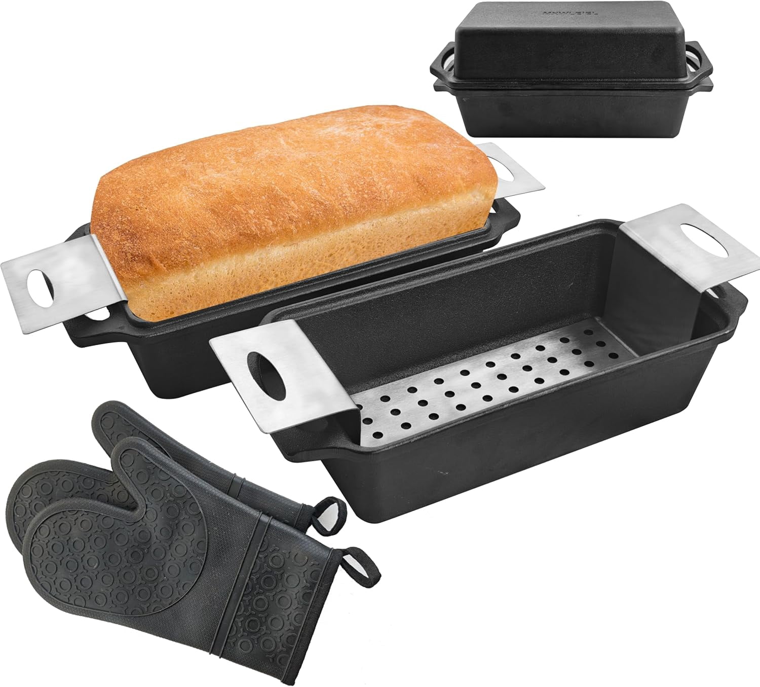 10.5x5 Inch Cast Iron Loaf Pan with Lid - 2.2 QT Durable Loaf Pans ...