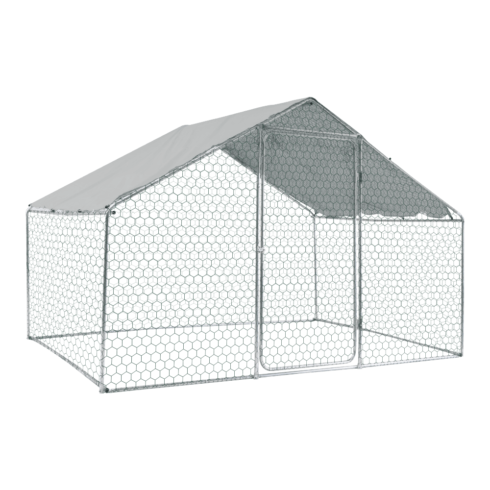 10'×6.5'×6.5' Large Metal Chicken Coop, Silver Grey Walk-In Poultry ...