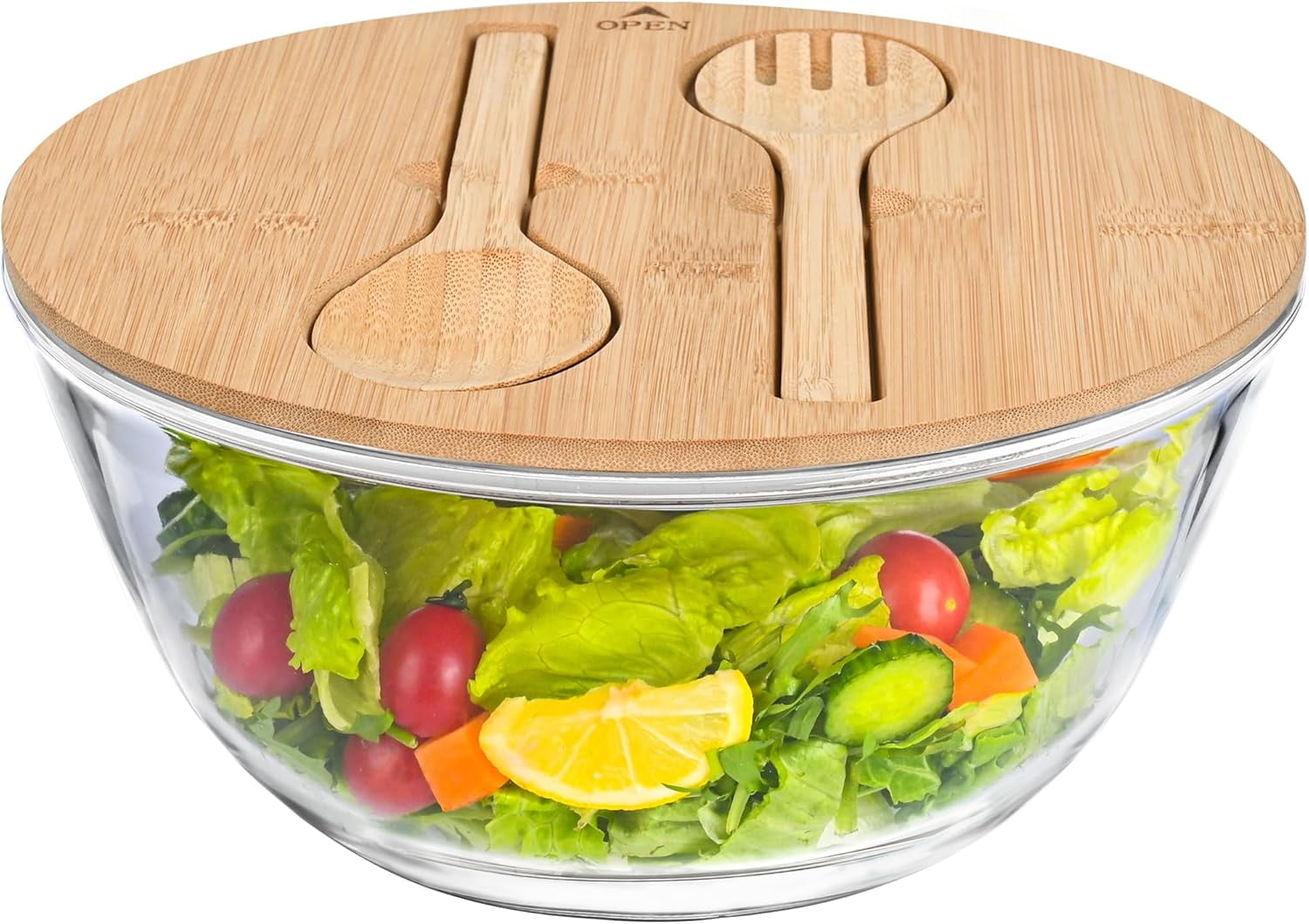 10.6" Glass Salad Bowl with Sealed Lid, 4.7 Quart Large Capacity ...