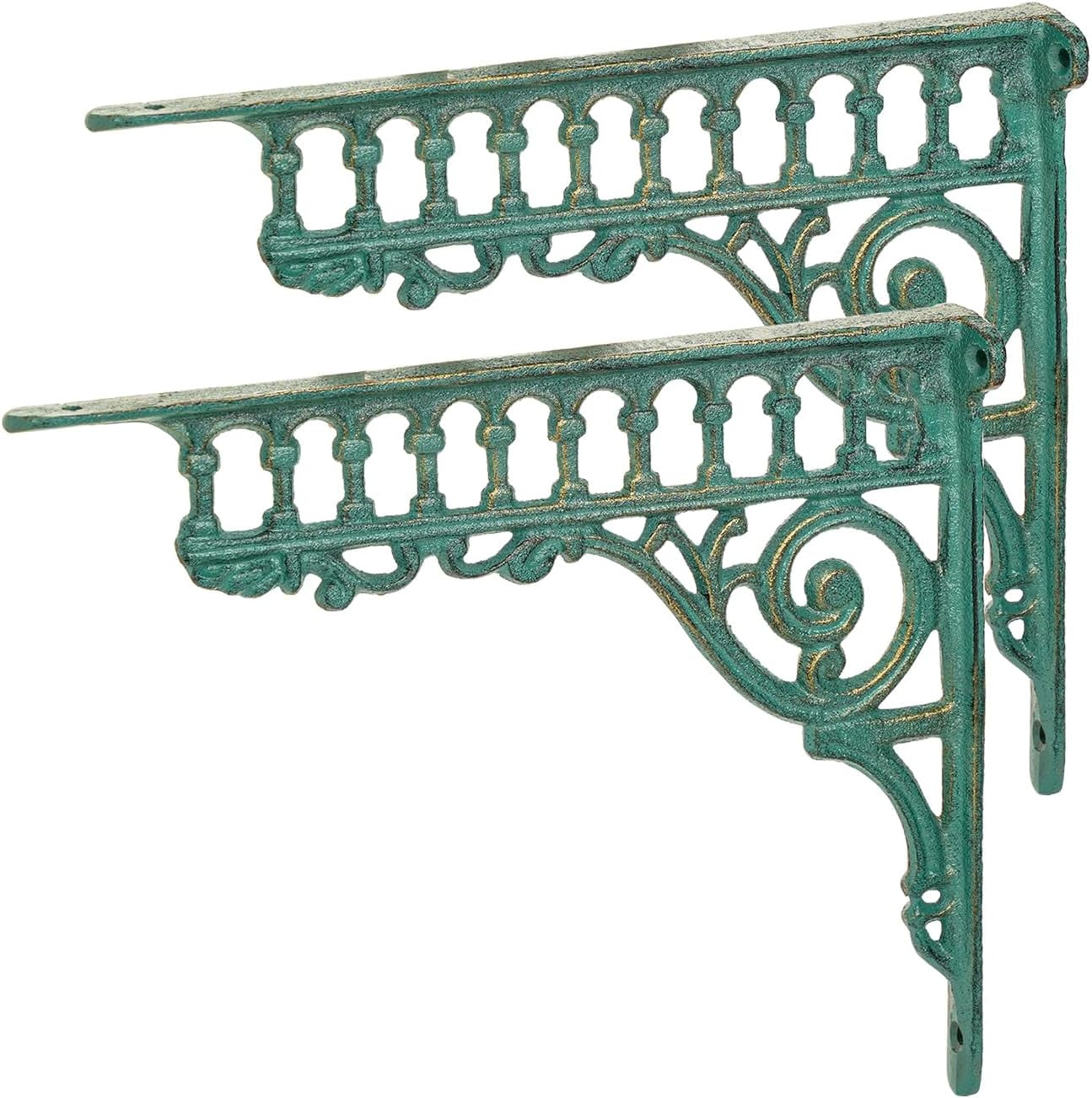 10.6 Inch Cast Iron Green Brackets for Shelves, 2PC Vintage Metal ...