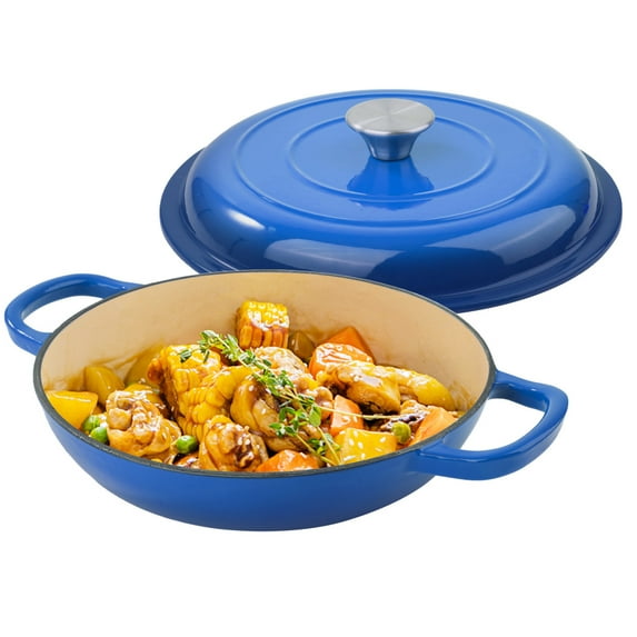 10.6-Inch Enameled Cast Iron Dutch Oven, Blue Ceramic Coated Pot with ...