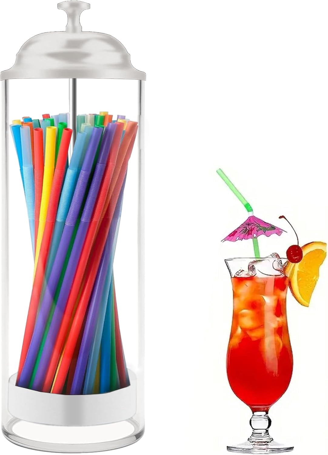 10.6 Inch Plastic Straw Dispenser for Counter, Straw Holder with Black ...