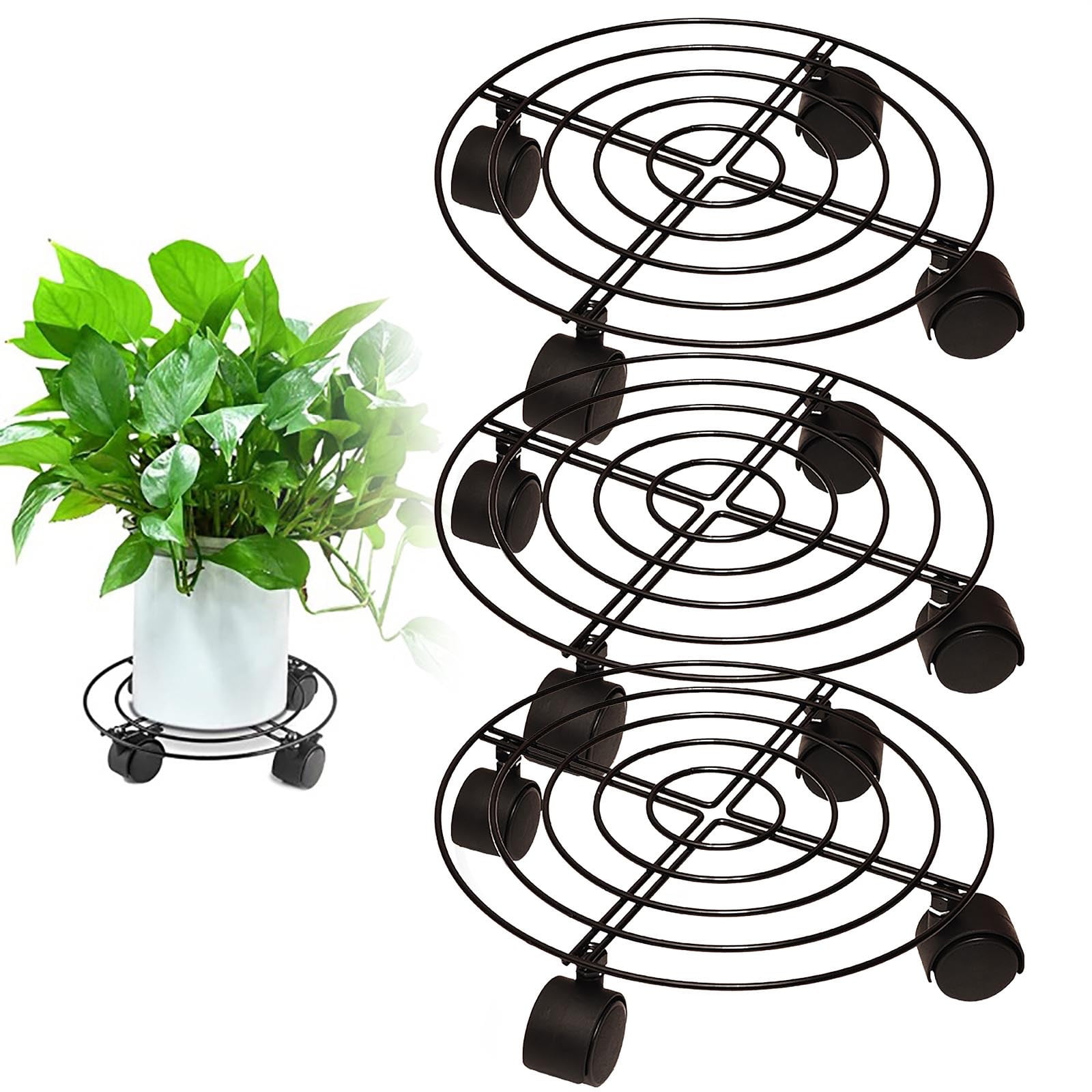 10.6 Inches Movable Metal Plant Caddy with Lockable Wheels,Heavy Duty ...