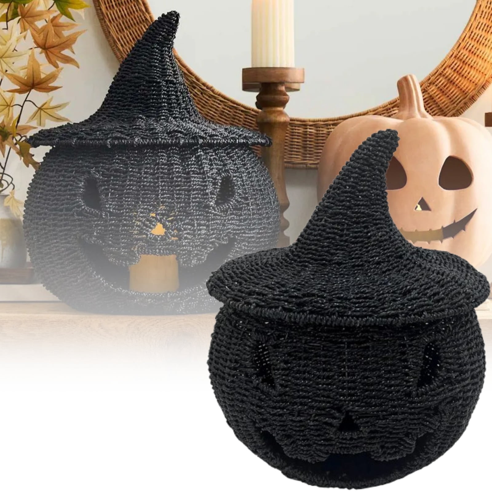 10.6" Seagrass Jack-o'-lantern Halloween Basket – Unique Rustic Pumpkin ...