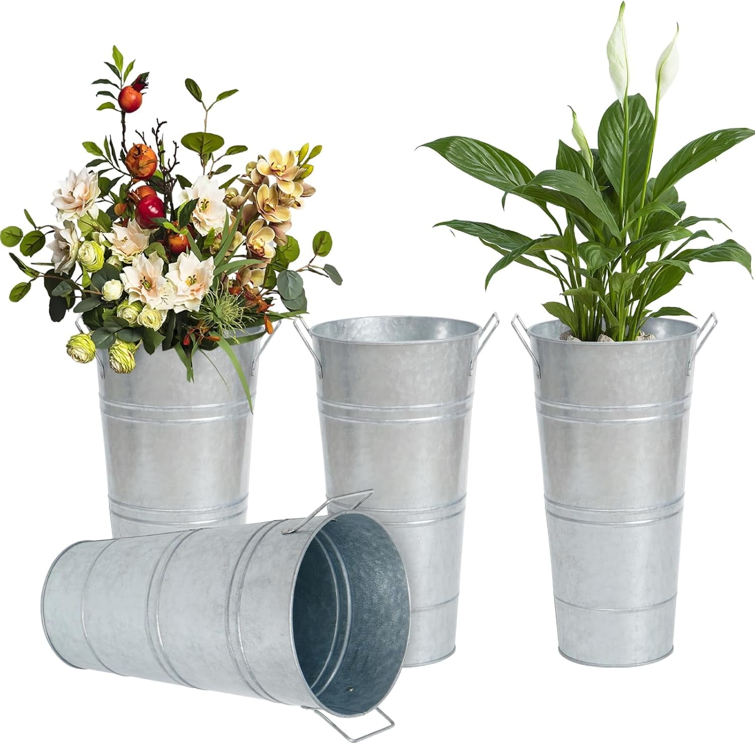 10.62 Inch Galvanized Metal Vases Farmhouse French Flower Bucket Vases ...
