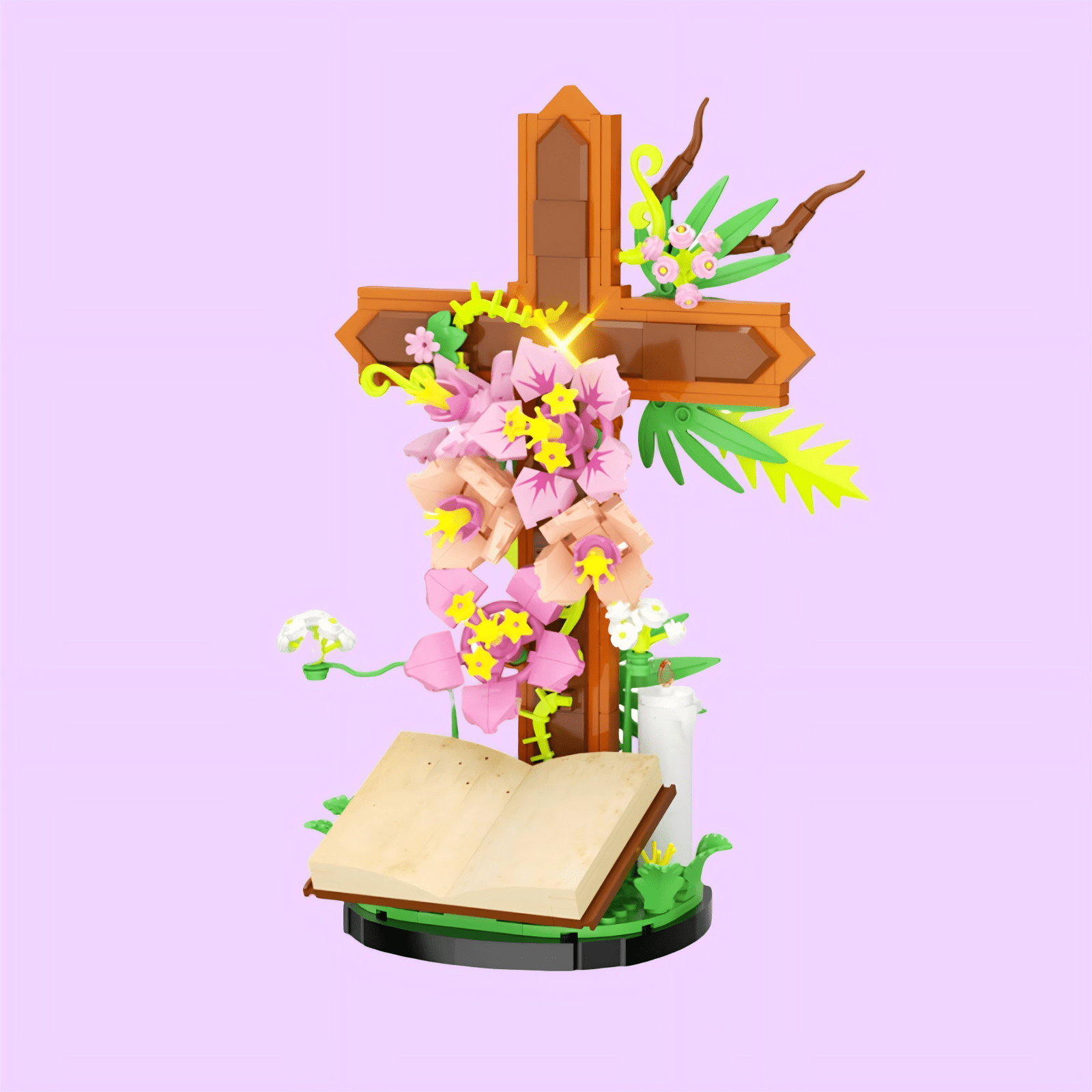 10.63" Jesus Building Blocks Statue Set, Christian Cross Flower ...