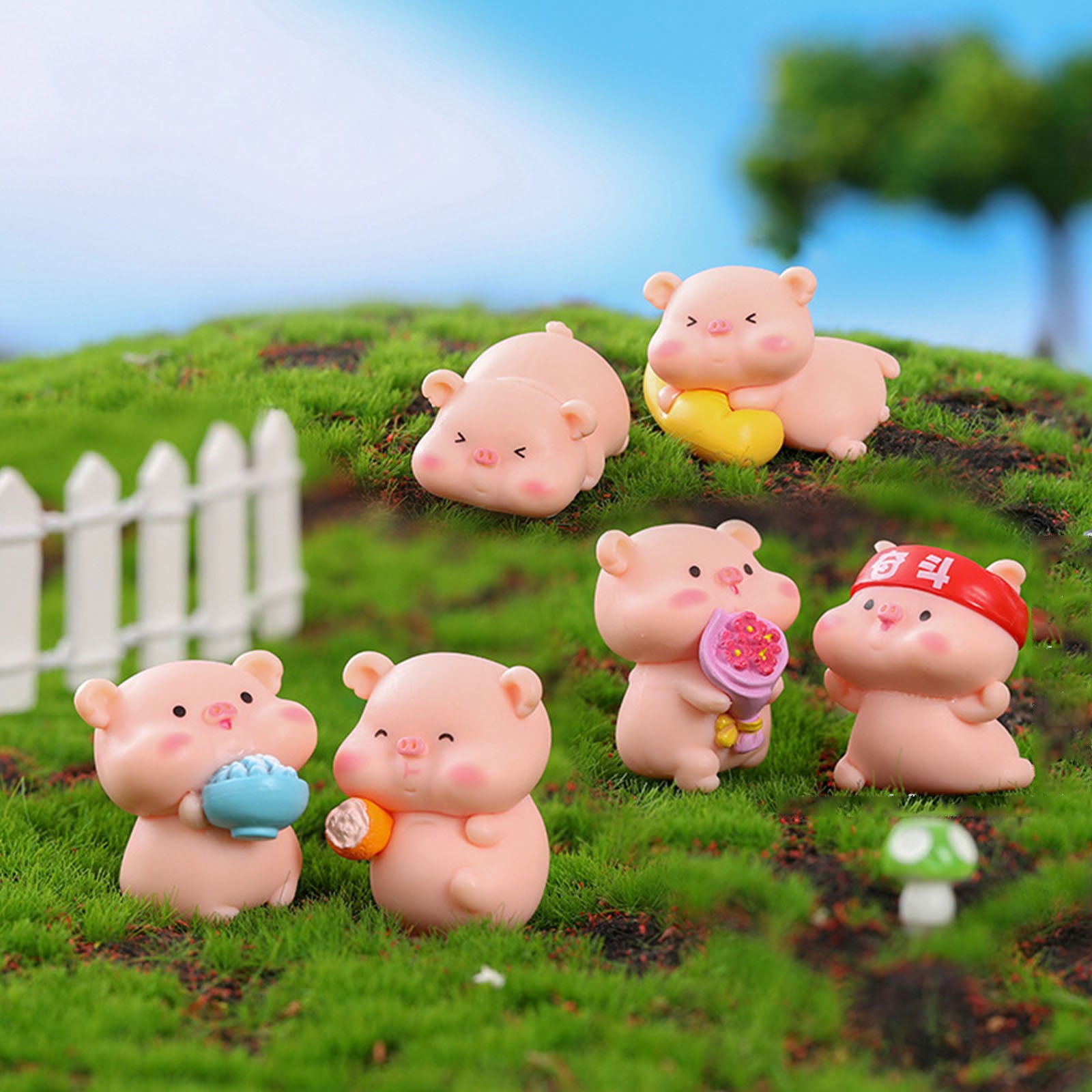 Under 10, 6pcs Mini Pig Figurines, Cute Pig Family Collectibles, Diy ...