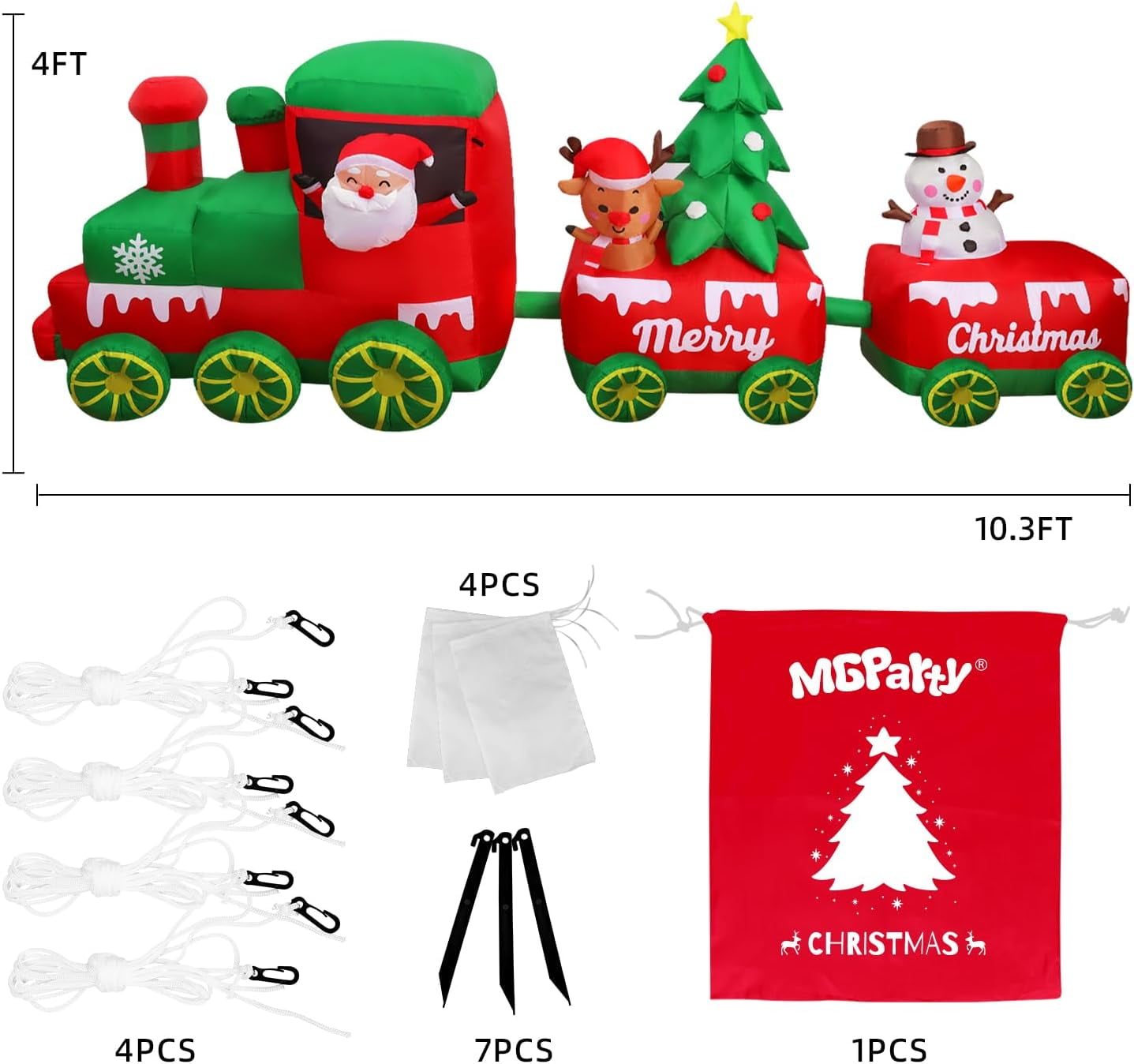 10.7 FT Christmas Inflatable Train with Santa Claus Reindeer Snowman ...