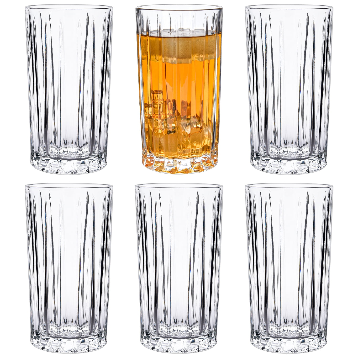 10.7 Ounces/ 305ml Highball Glasses Set of 6, JOYCEMALL Vintage Style Clear Drinking Glasses ...