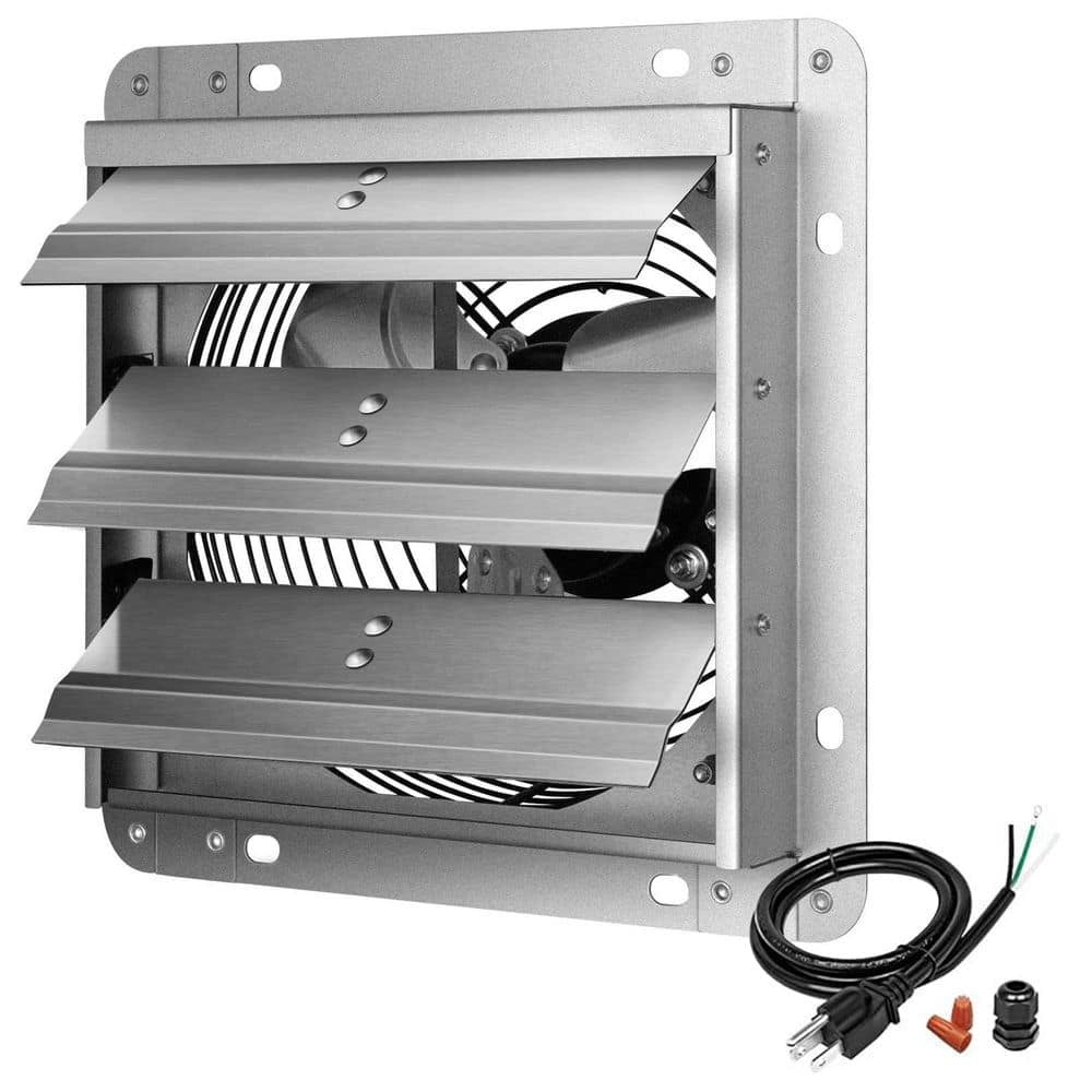 10.79 in. 760 CFM Silver Wall Mounted Shutter Exhaust Fan, Automatic ...