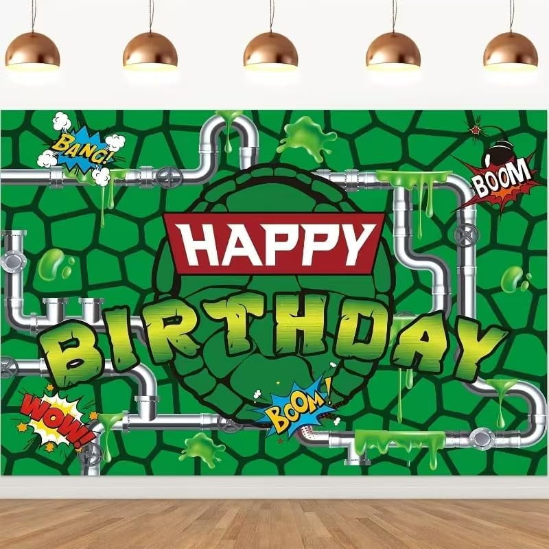 10* 7FT Cartoon Turtle Birthday Backdrop, Green Turtle Themed Party ...