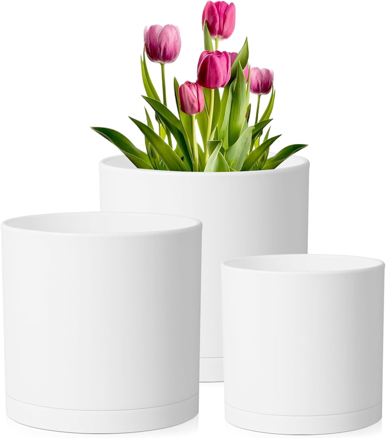 10/8/6 inch Deep Flower Pots, 3 Pack Cylinder Tall Plant Pots for ...