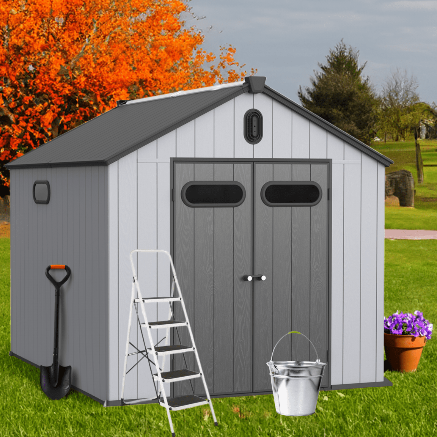 10*8 FT Plastic Outdoor Storage Shed with Waterproof Floor, Big Spire ...