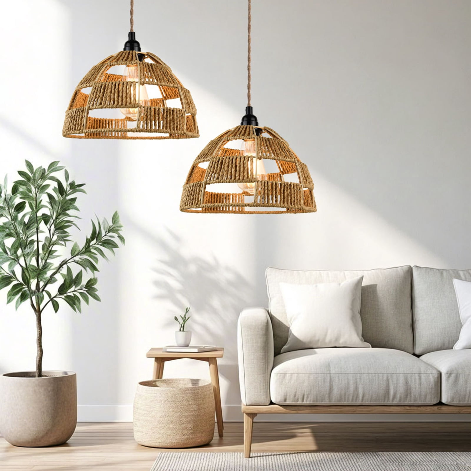 10.84in Iron Frame Woven Pendant Lamp Shade for Living Room Tabletop ...