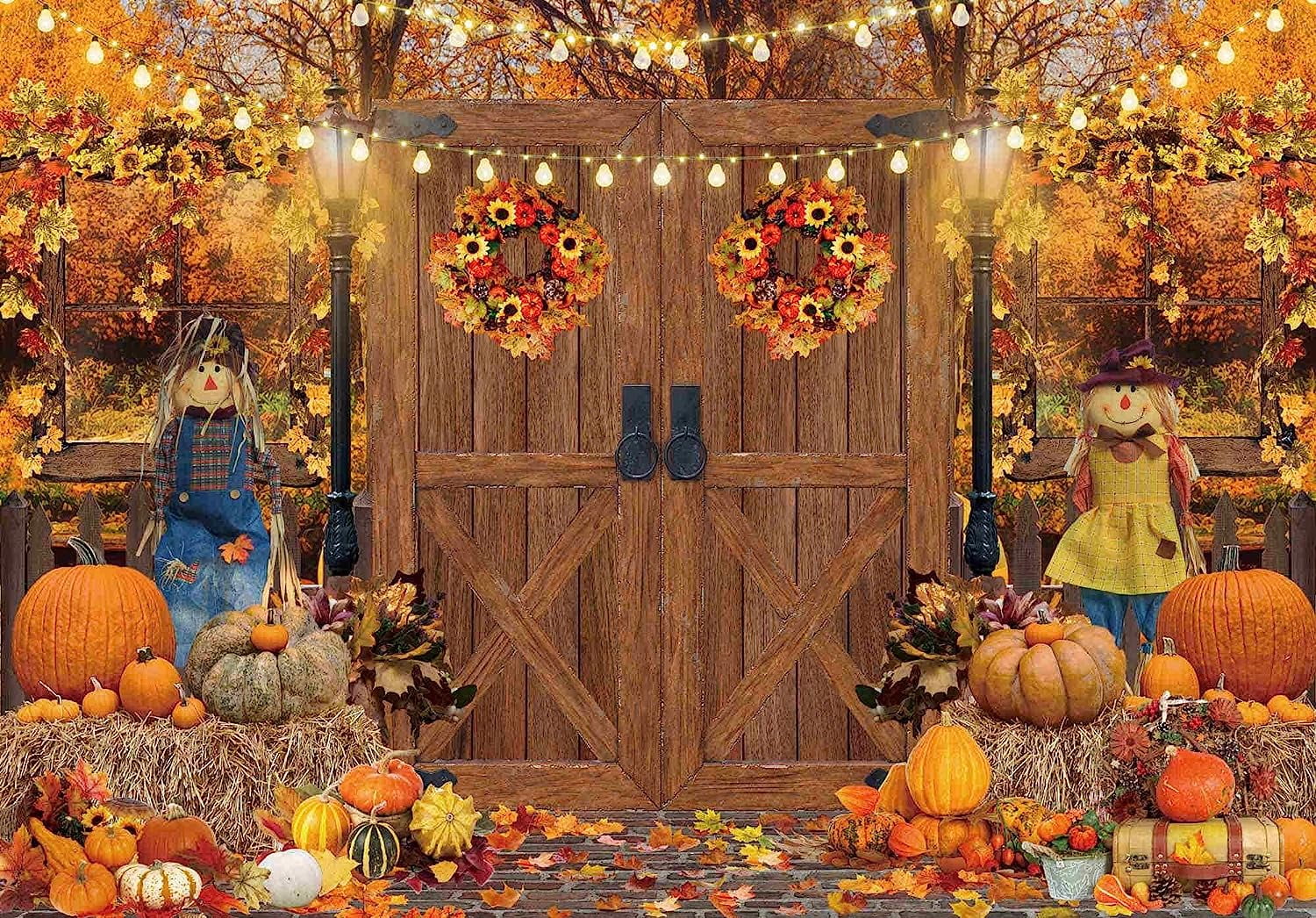 10×8ft Autumn Backdrop Fall Maple Leaves Photography Background Pumpkin ...