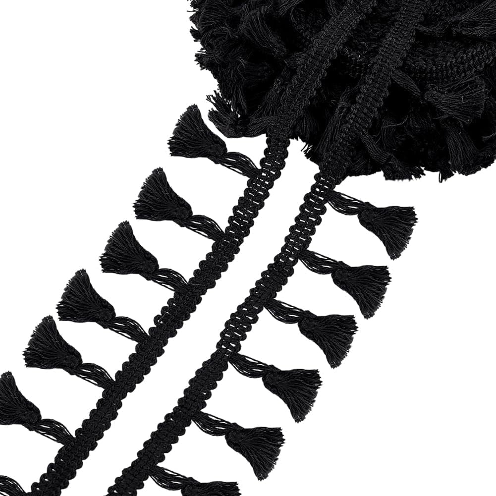 10.9 Yards Tassel Fringe Trim 1-3/4 inch Black Tassel Trim Ribbon ...