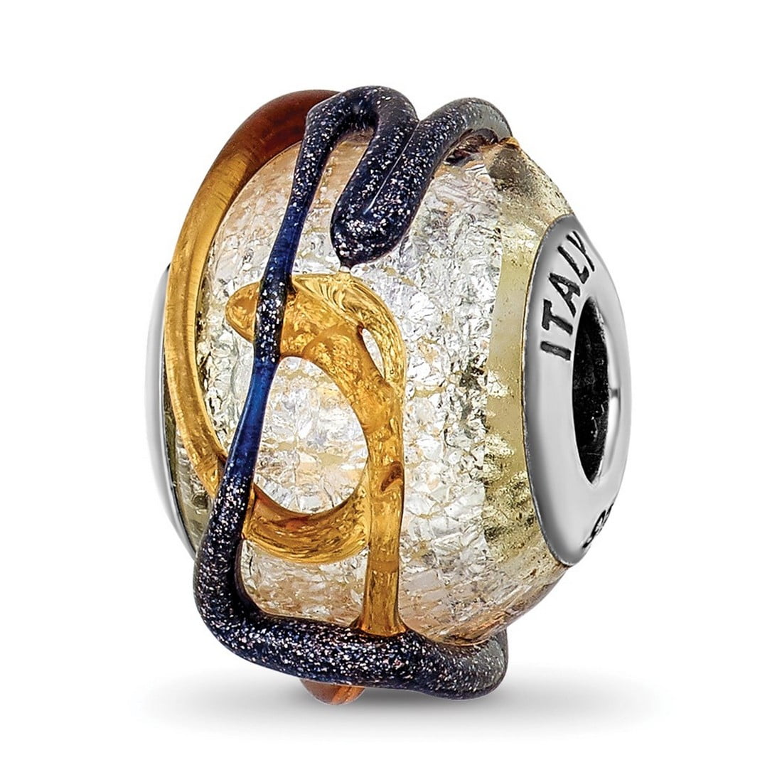 10.91mm 925 Sterling Silver Artisan Oxidized Italian Murano Glass ...