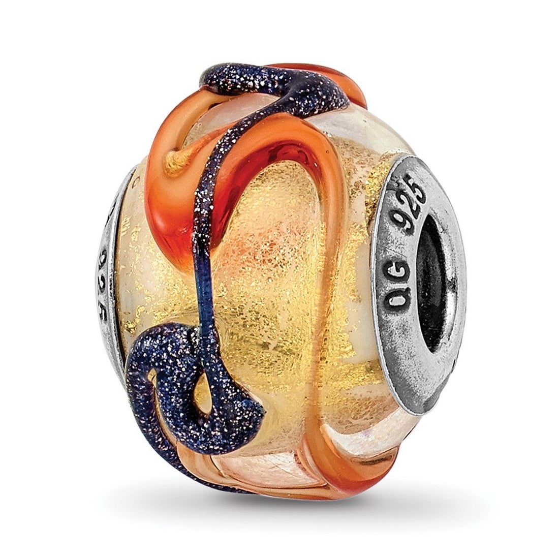 10.91mm 925 Sterling Silver Textured Artisan Oxidized Italian Murano ...