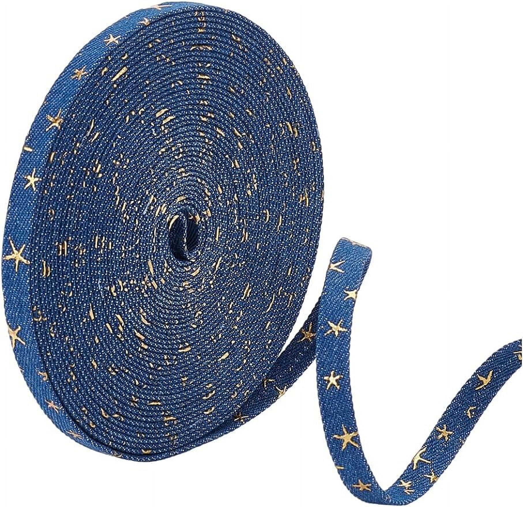 10.93 Yards Sewn Denim Ribbon Marine Blue Denim Fabric Ribbon Gold Foil ...