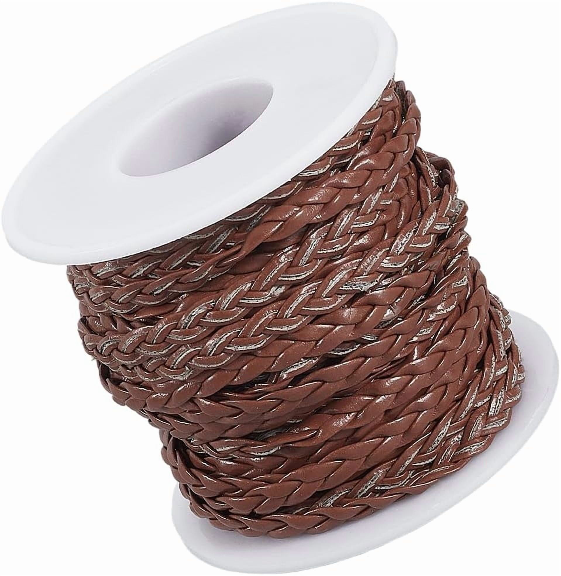10.94 Yard PU Leather String Cord 5MM Flat Woven Dark Brown Leather ...