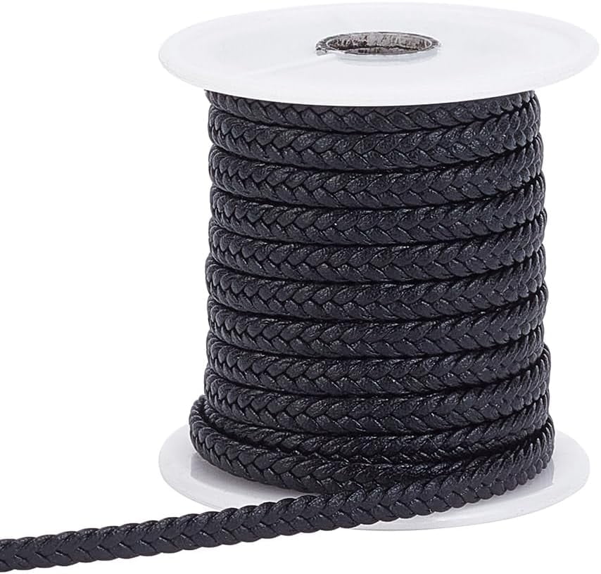 10.94 Yards(10m) Leathers Cord, 9mm Wide Black 8-Ply Plaited Folded ...