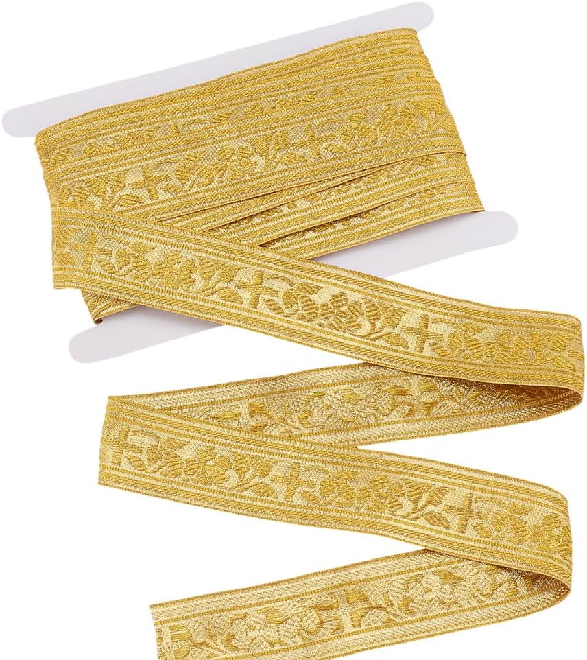 10.94 Yards Gold Jacquard Ribbon Trim 1-5/8 Inch Ethnic Embroidery ...