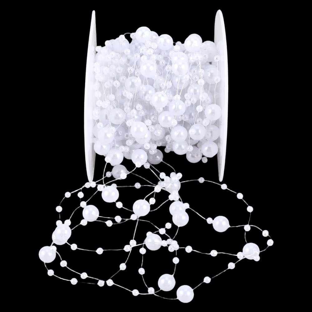 10.94 Yards White Pearl Beaded String Resin Pearls Bead Roll Valentine ...