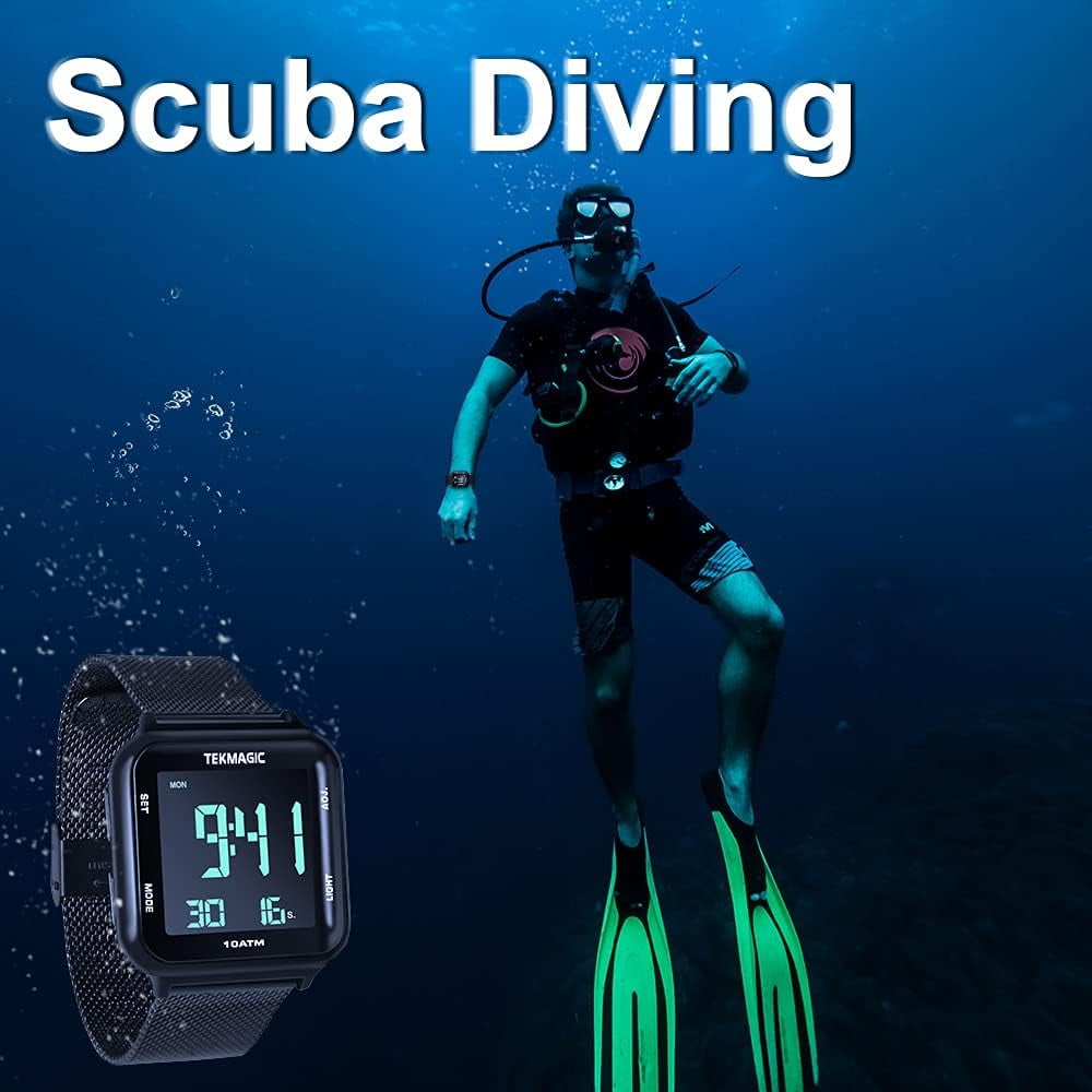 10 ATM Waterproof Submersible Digital Watch with Stainless Steel Watch ...