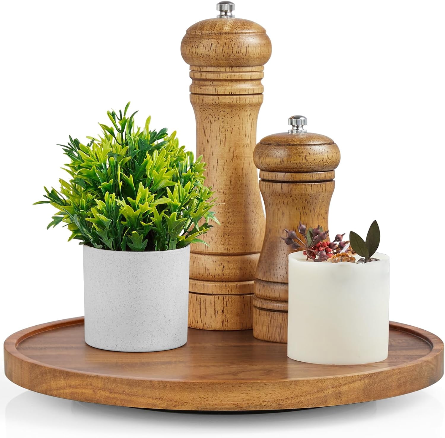 10" Acacia Wood Lazy Susan Turntable Organizer for Cabinet, Round ...