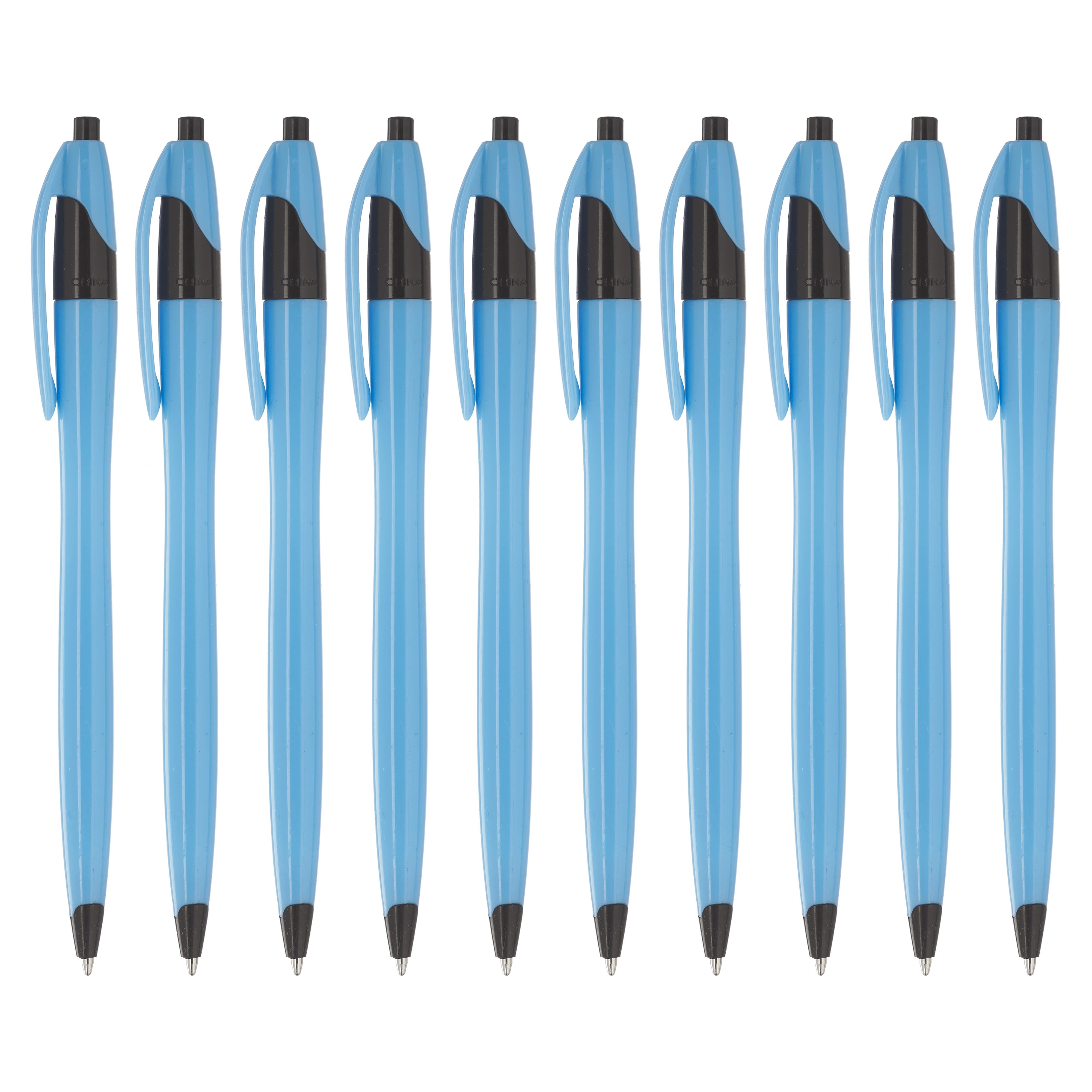 10 Accent Click Action Pens Pack - Plastic, Curvy, Vibrant, Black Ink ...