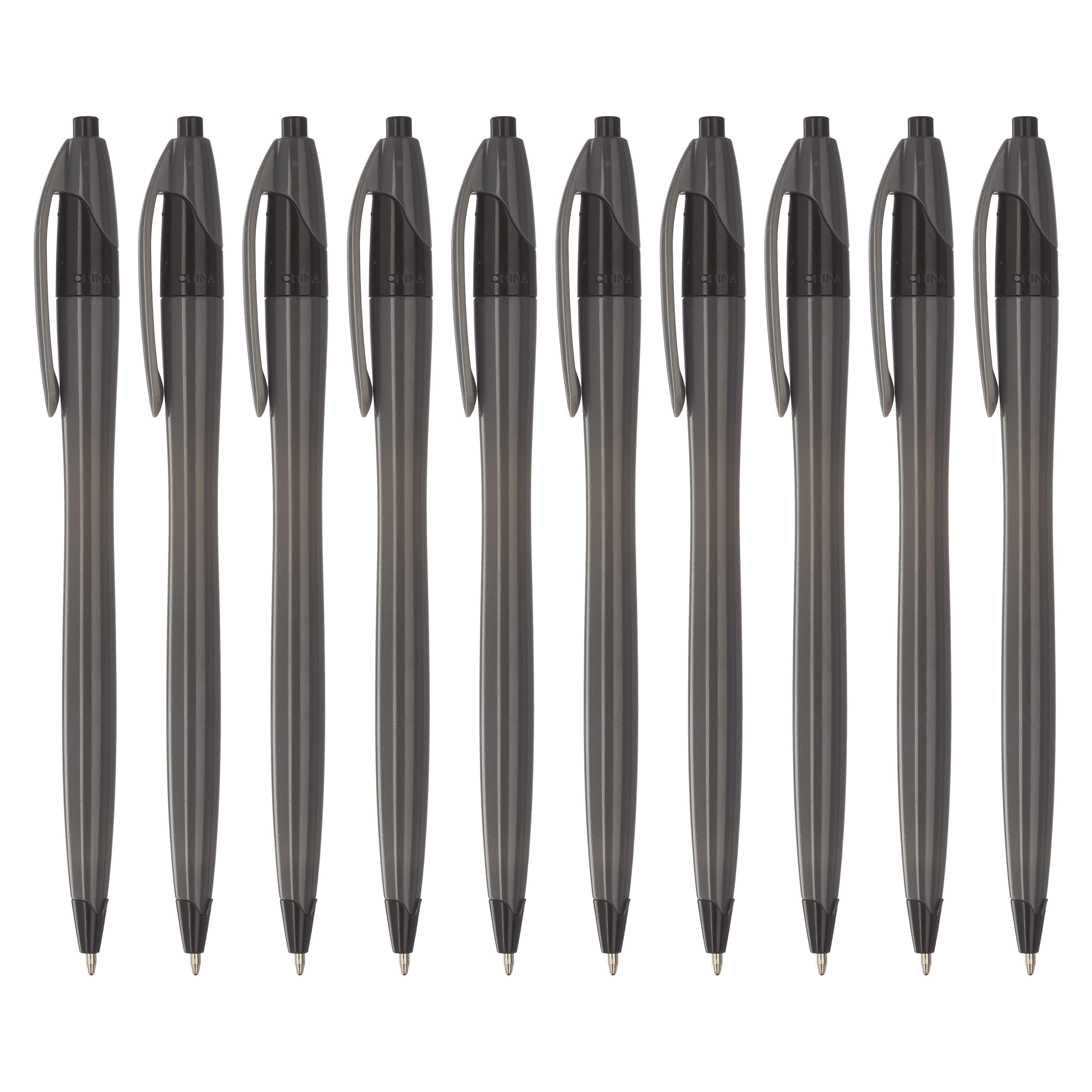 10 Accent Click Action Pens Pack - Plastic, Vibrant, Black Ink - Grey ...