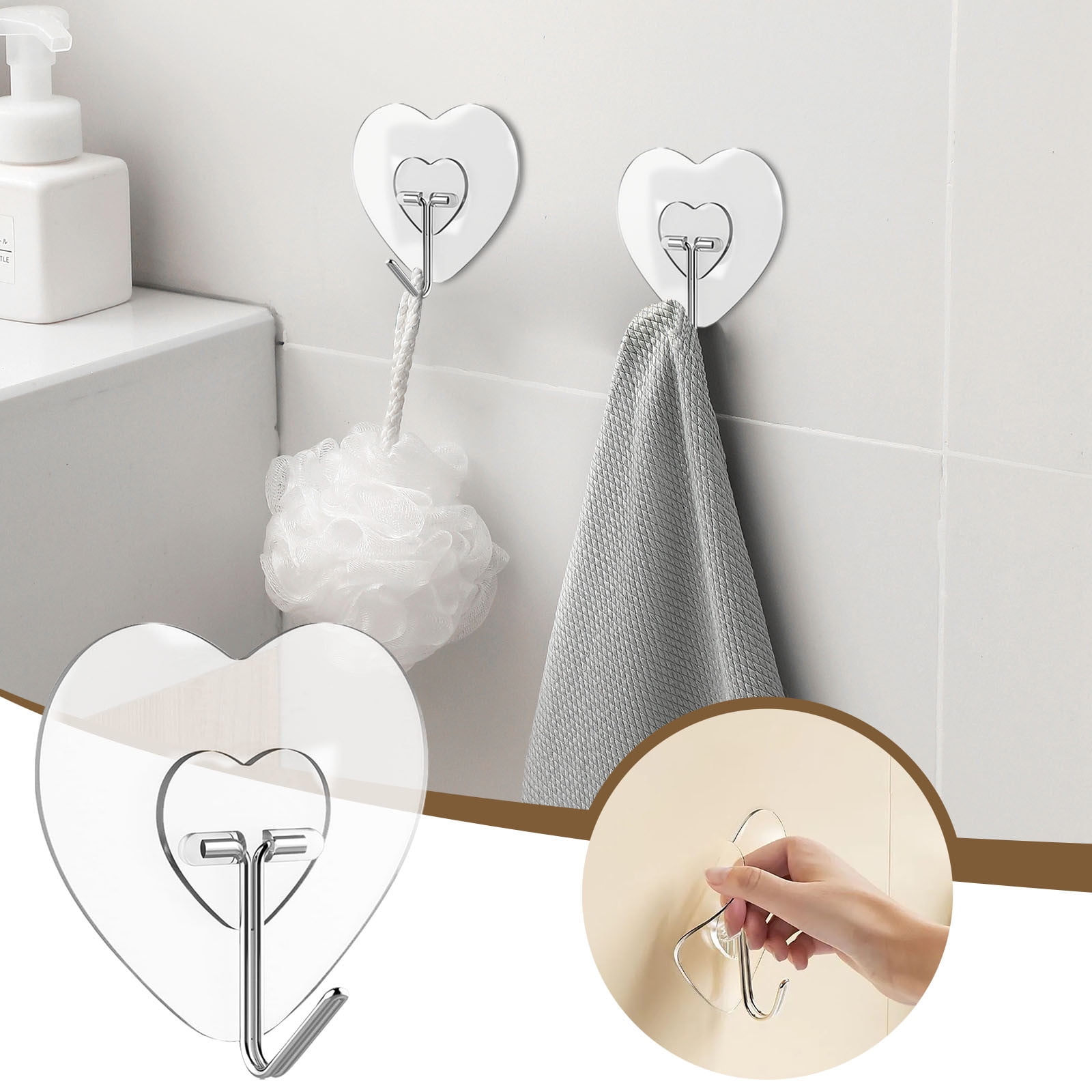 Under 10, Adhesive Hooks Wall Mount Heavy Duty U Hooks, Kitchen Hanging ...