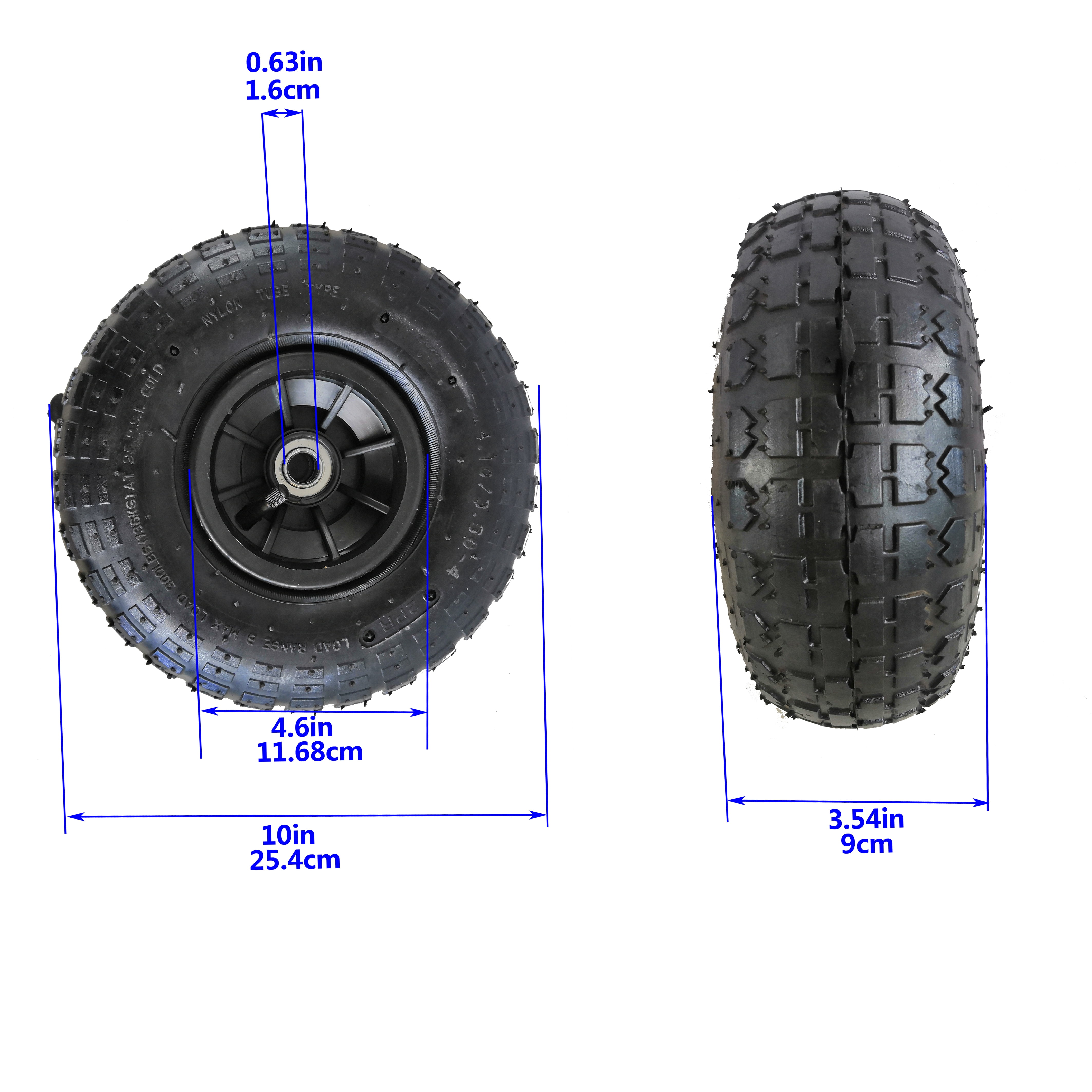 10" Air Wheel 4.10/3.50-4 - Pneumatic Replacement Tire for Wheelbarrows ...