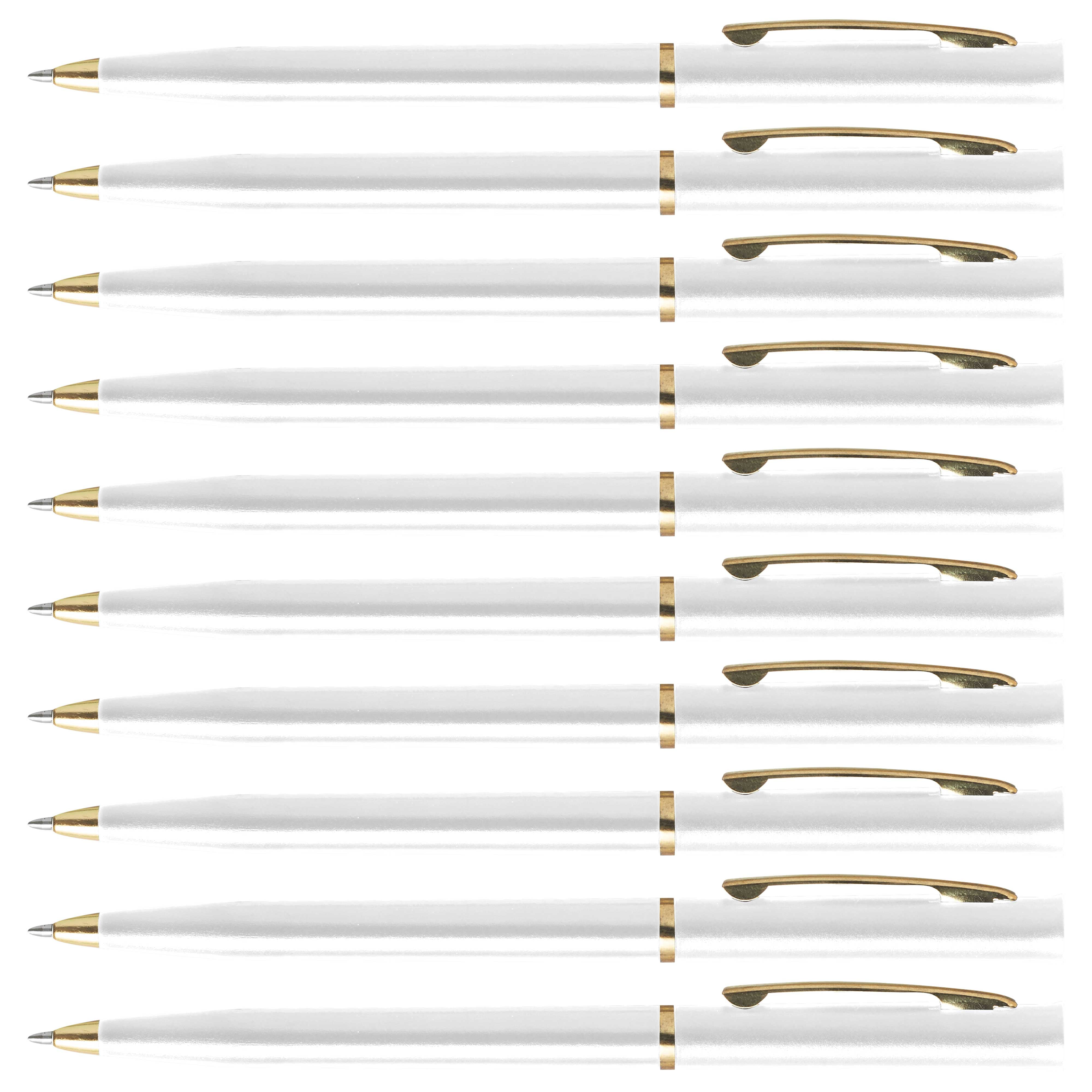 10 Alston Hotel Pens Pack - Ballpoint, Gold Metal Accent - White ...