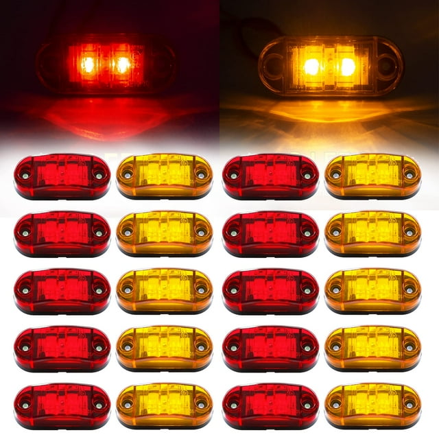 (10 Amber + 10 Red) 2.5 BSL1 Inch 2 Diode Marker Lights 2 LED Side ...