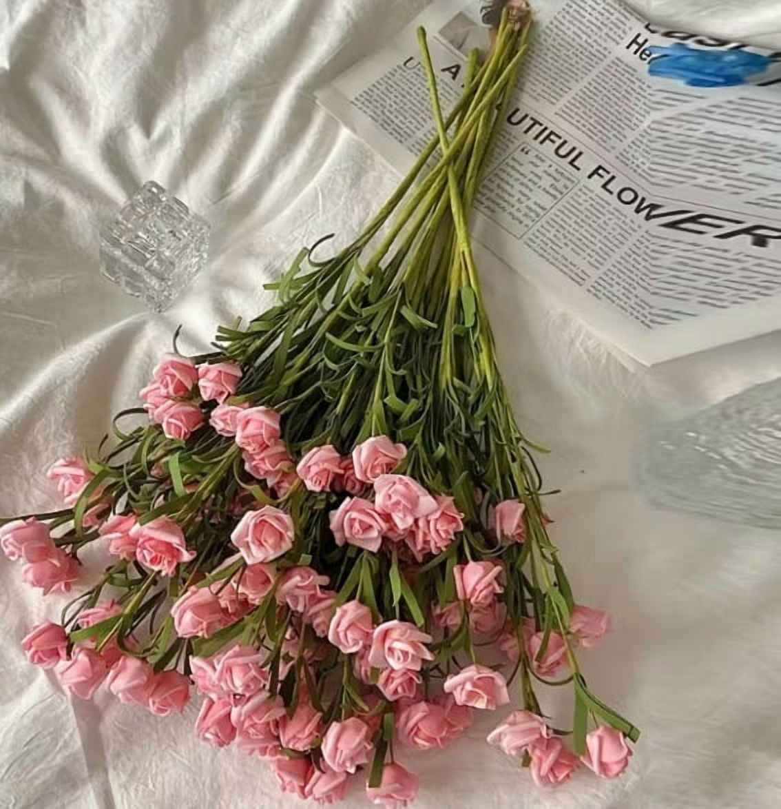 10 Artificial Small Roses - Realistic Fake Flowers for Home, Table ...