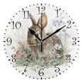10" Artistic Round Wall Decorative Desk Clock Baby Rabbit with Grass ...