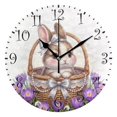 10" Artistic Round Wall Decorative Desk Clock Bunny Sitting in Wicker ...