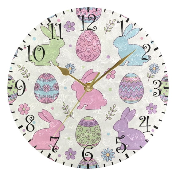 10" Artistic Round Wall Decorative Desk Clock Colorful Easter Bunnies ...