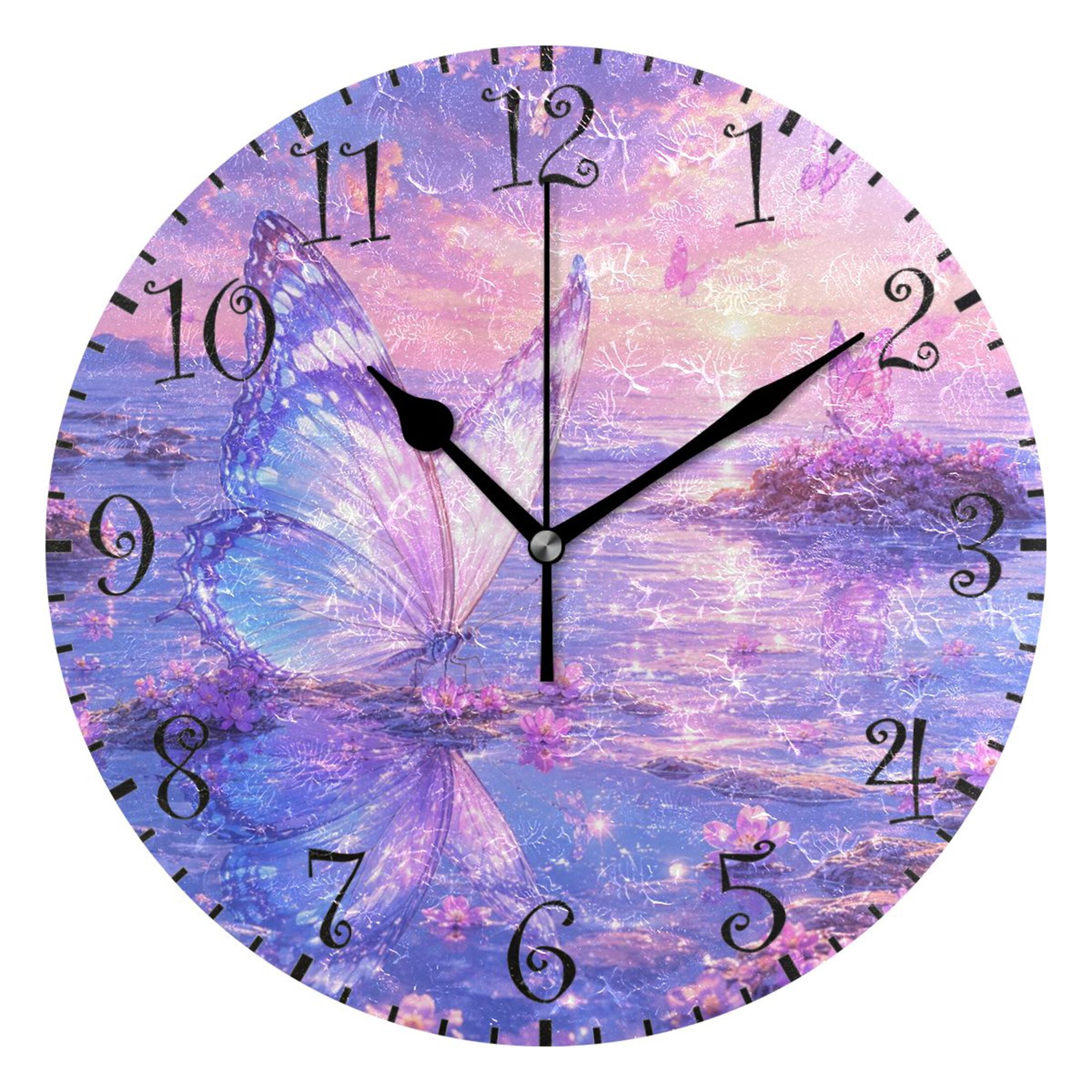 10" Artistic Round Wall Decorative Desk Clock Dreamlike Seaside Scene ...