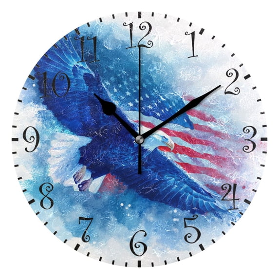 10" Artistic Round Wall Decorative Desk Clock Eagle with Outstretched ...