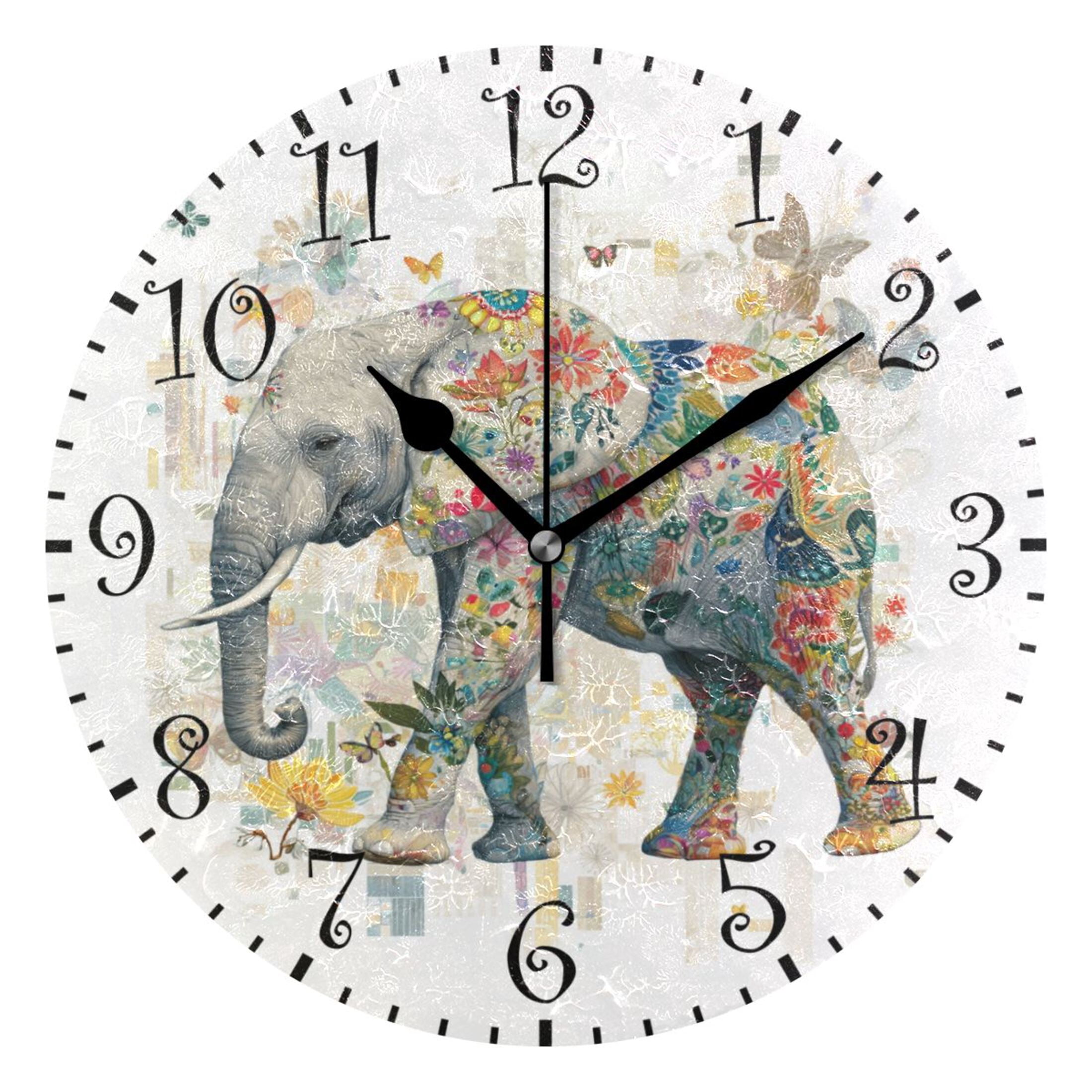 10" Artistic Round Wall Decorative Desk Clock Elephant with Colorful ...