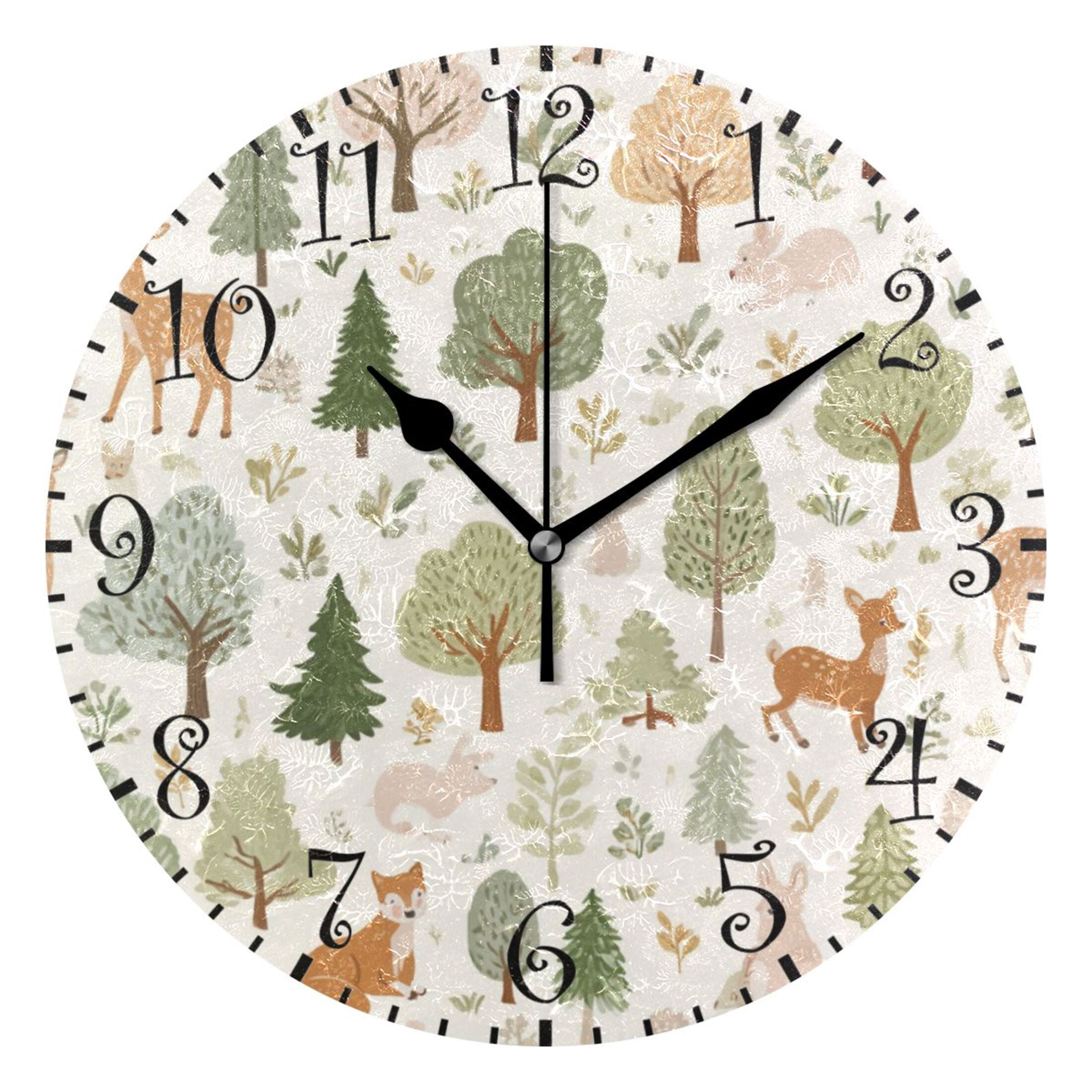 10" Artistic Round Wall Decorative Desk Clock Forest Animals and Trees ...