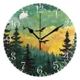 10" Artistic Round Wall Decorative Desk Clock Green and Yellow Sunset ...