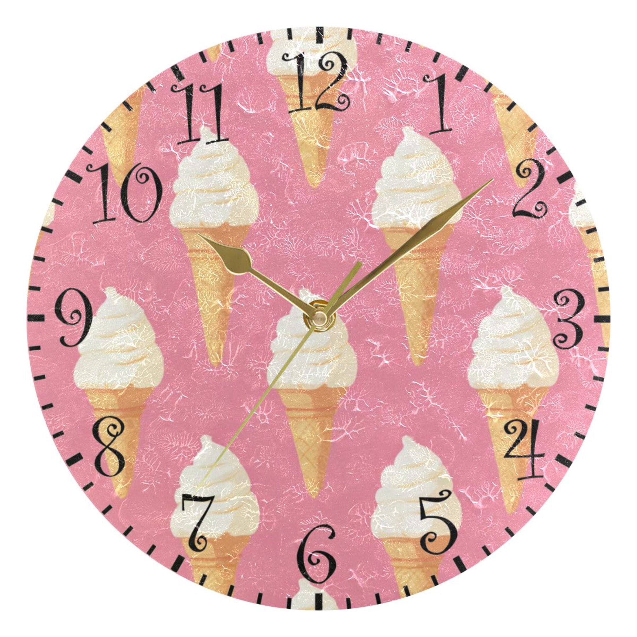 10" Artistic Round Wall Decorative Desk Clock Ice Cream Pattern Wall ...