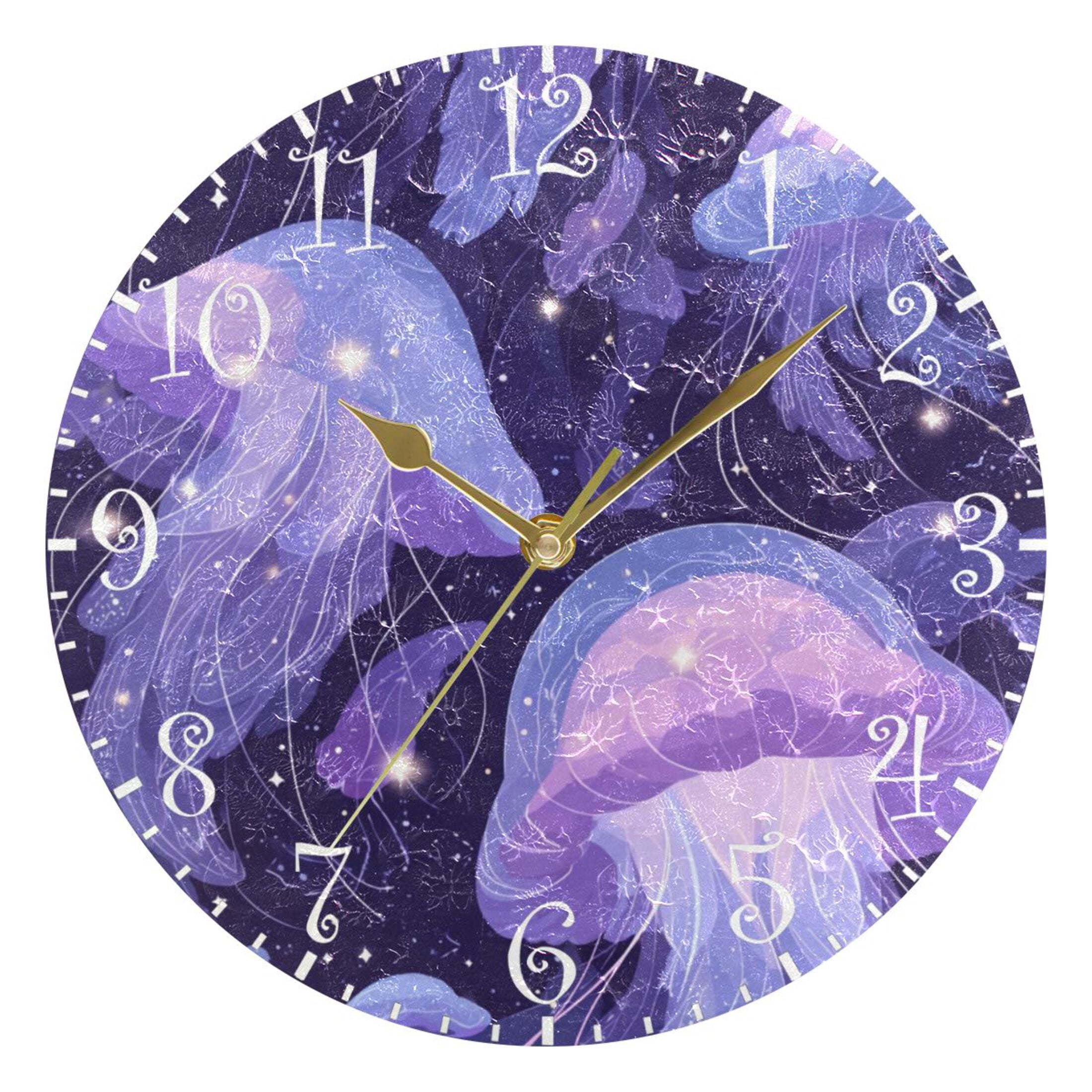 10" Artistic Round Wall Decorative Desk Clock Jellyfish in Space Wall ...